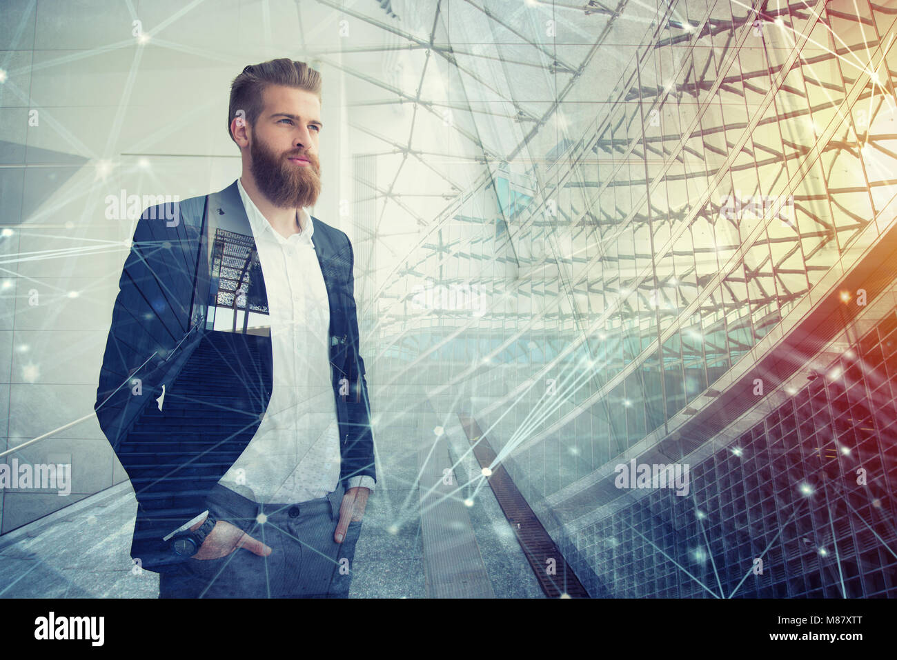 Businessman looks far for the future. Concept of innovation and startup ...