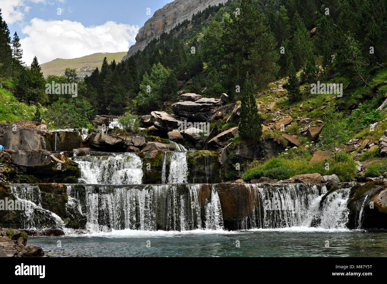 Scenic view of waterfall in the forest, Pyrenees Spain Stock Photo - Alamy