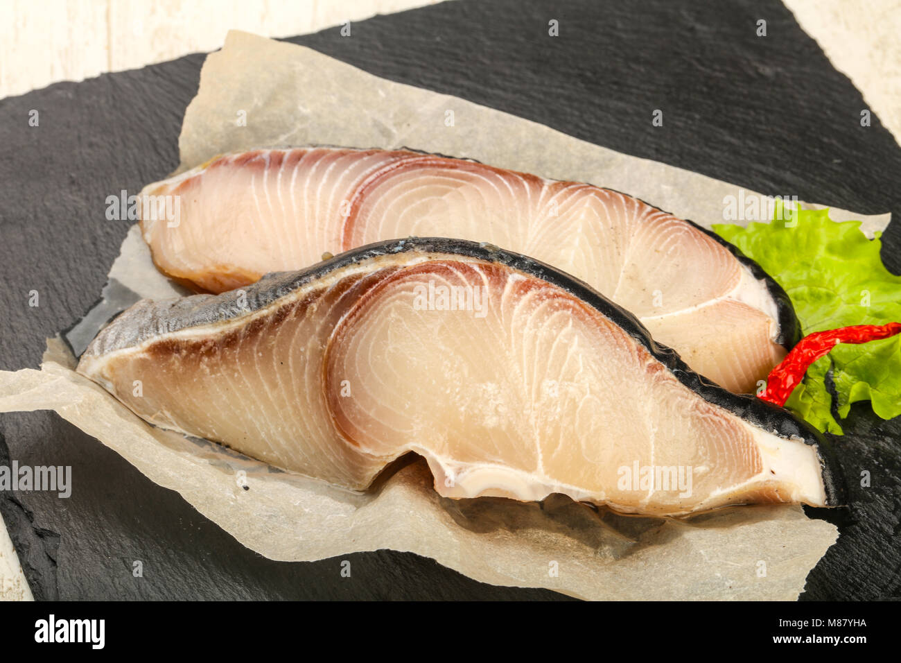 Raw juicy shark steak ready for grill Stock Photo - Alamy