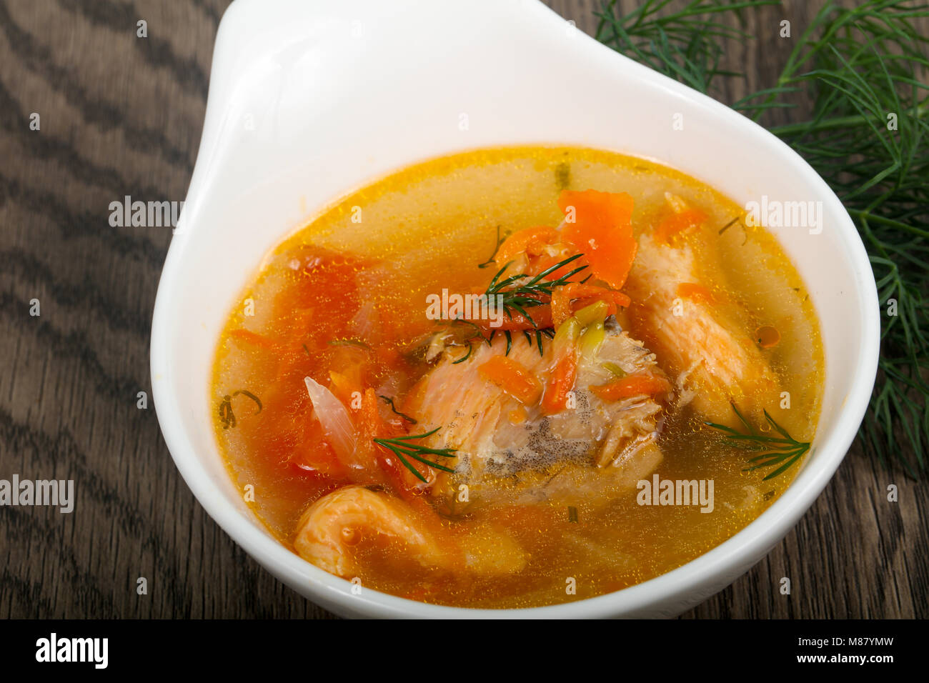 Salmon fish soup Stock Photo - Alamy