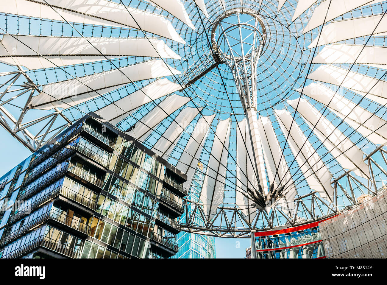Overhead architectural canopy detail Sony Center courtyard and mall at ...