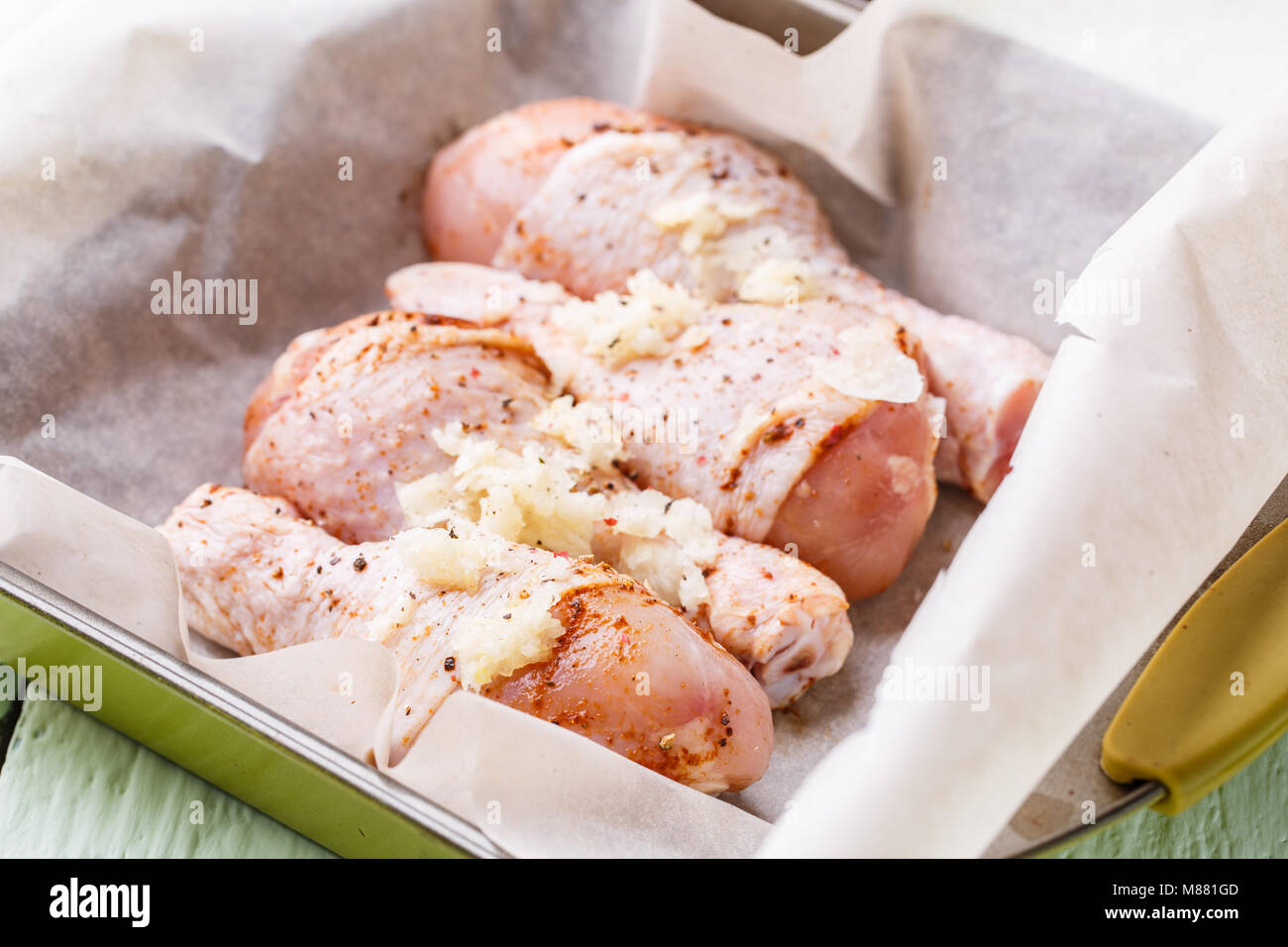 Fresh semi-finished chicken in pan Stock Photo - Alamy