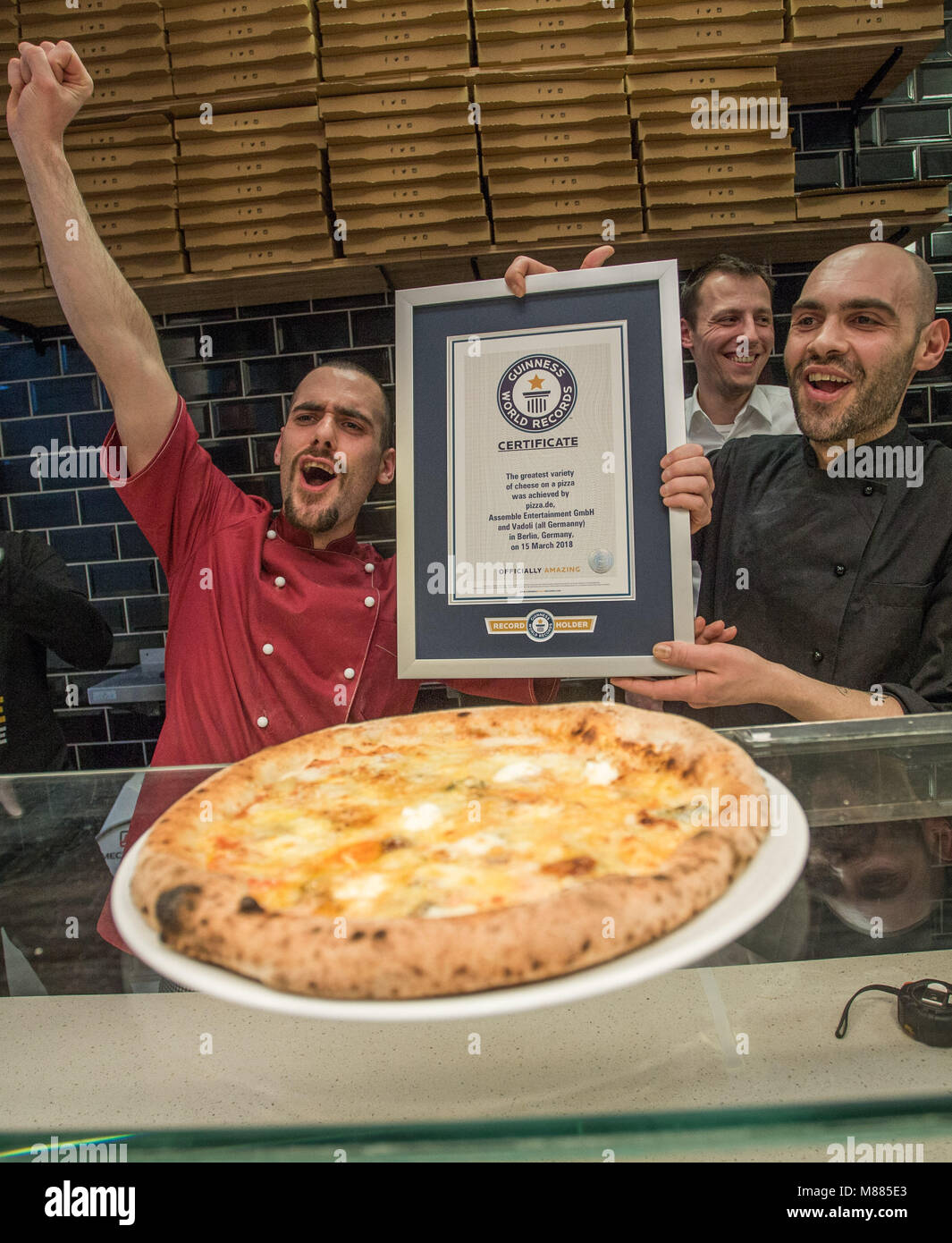 Berlin, Germany, 15 March 2018, Pizza bakers Mirko (l) and Andrea from ...