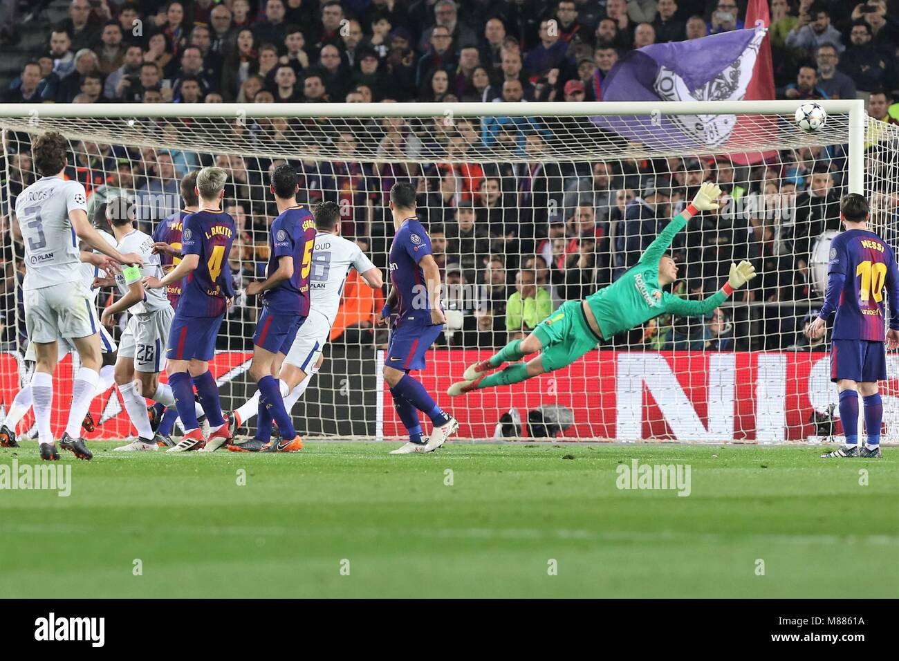 Barcelona, Spain. 14th March, 2018. Marc Ter Stegen during the UEFA ...