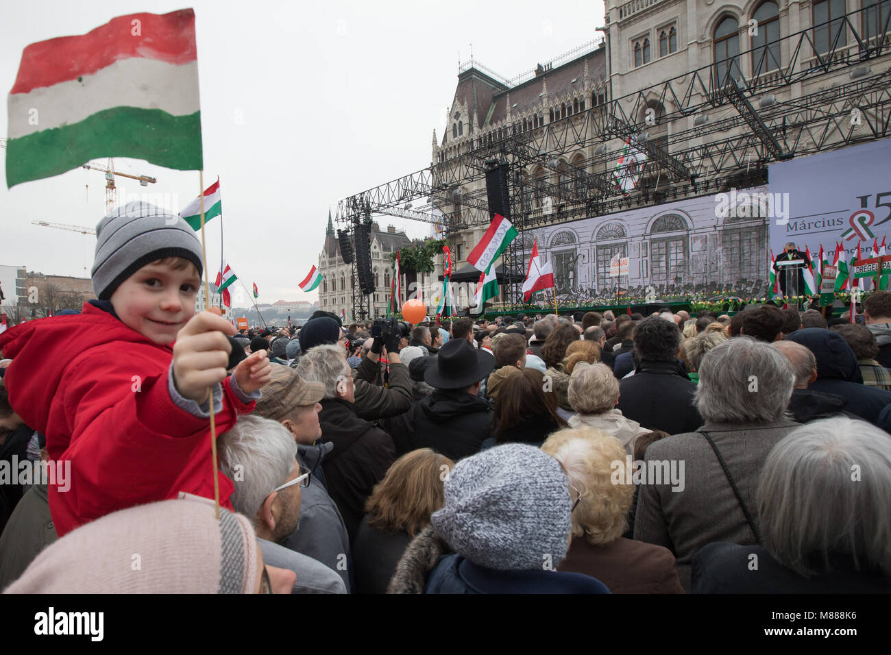 Budapest. 15th Mar, 2018. A commemoration is held to mark the 170th ...