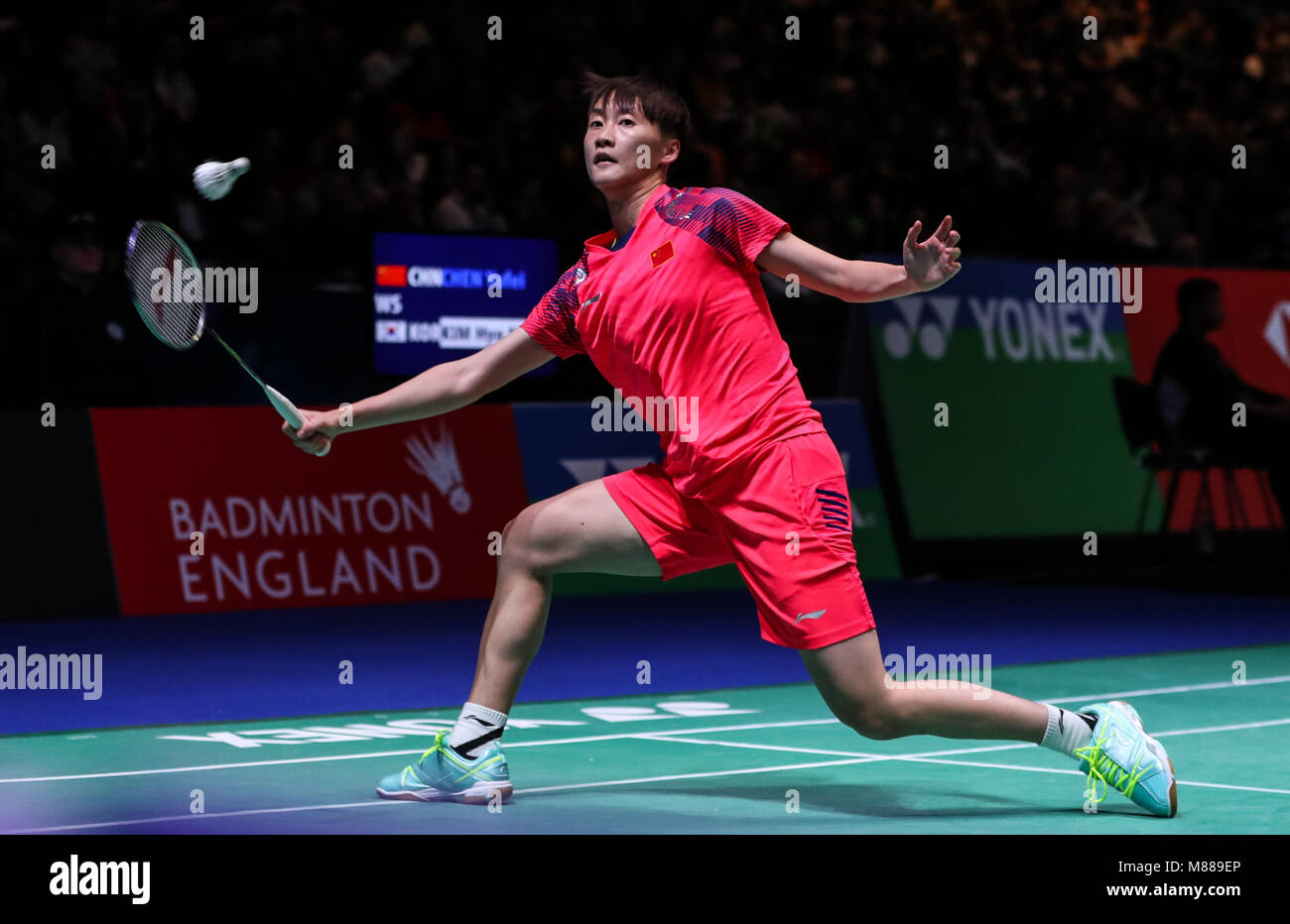 Birmingham. 15th Mar, 2018. Chen Yufei of China returns a shot during ...