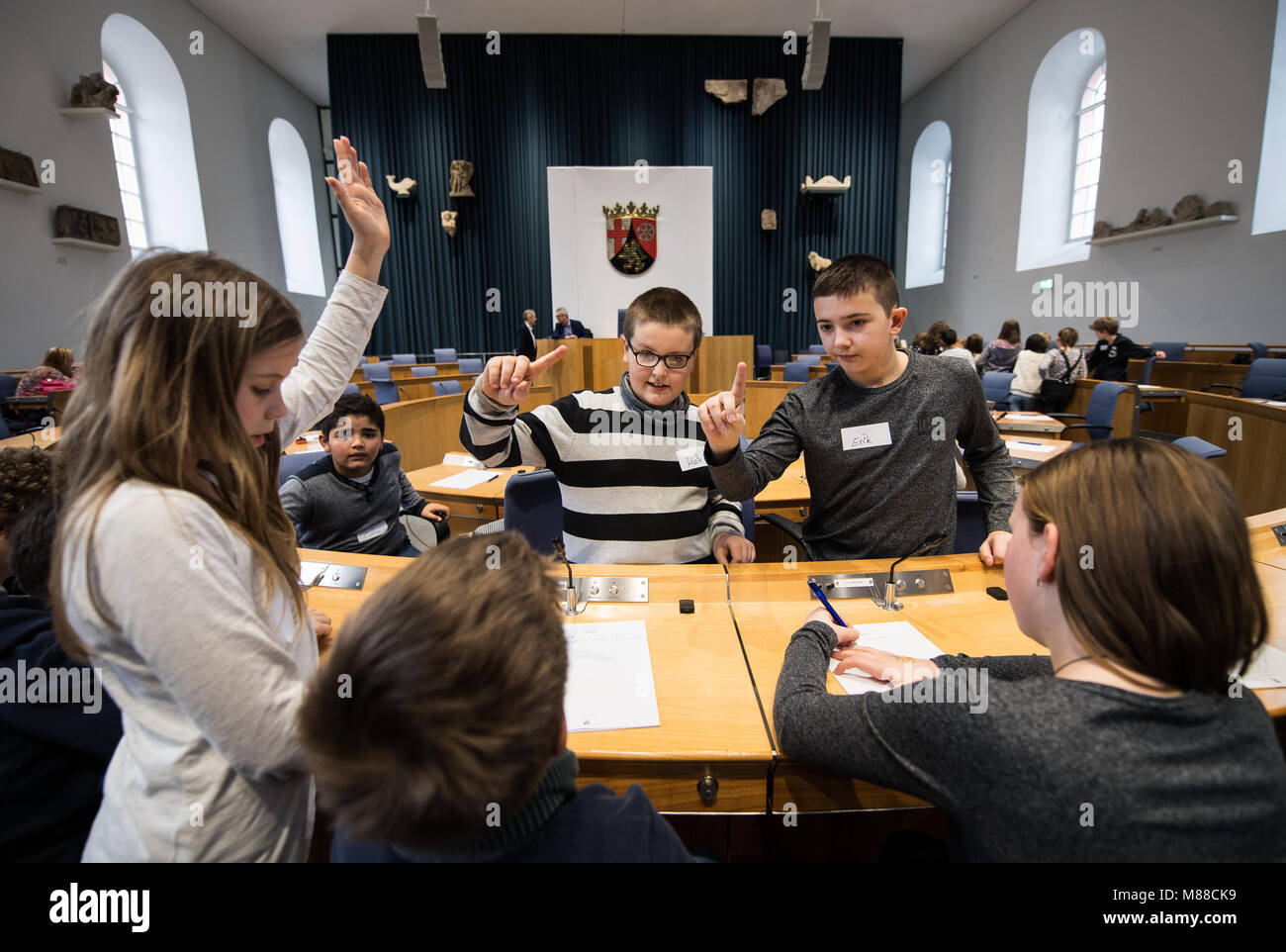 09th March 2018, Mainz, Germany: Primary school pupils attend the state ...