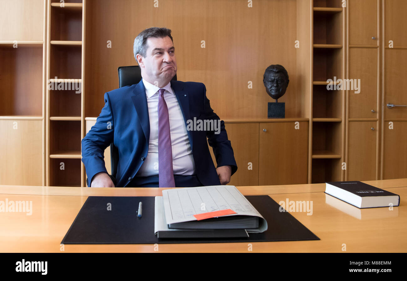 16 March 2018, Germany, Munich: Markus Soeder of the Christian Social ...