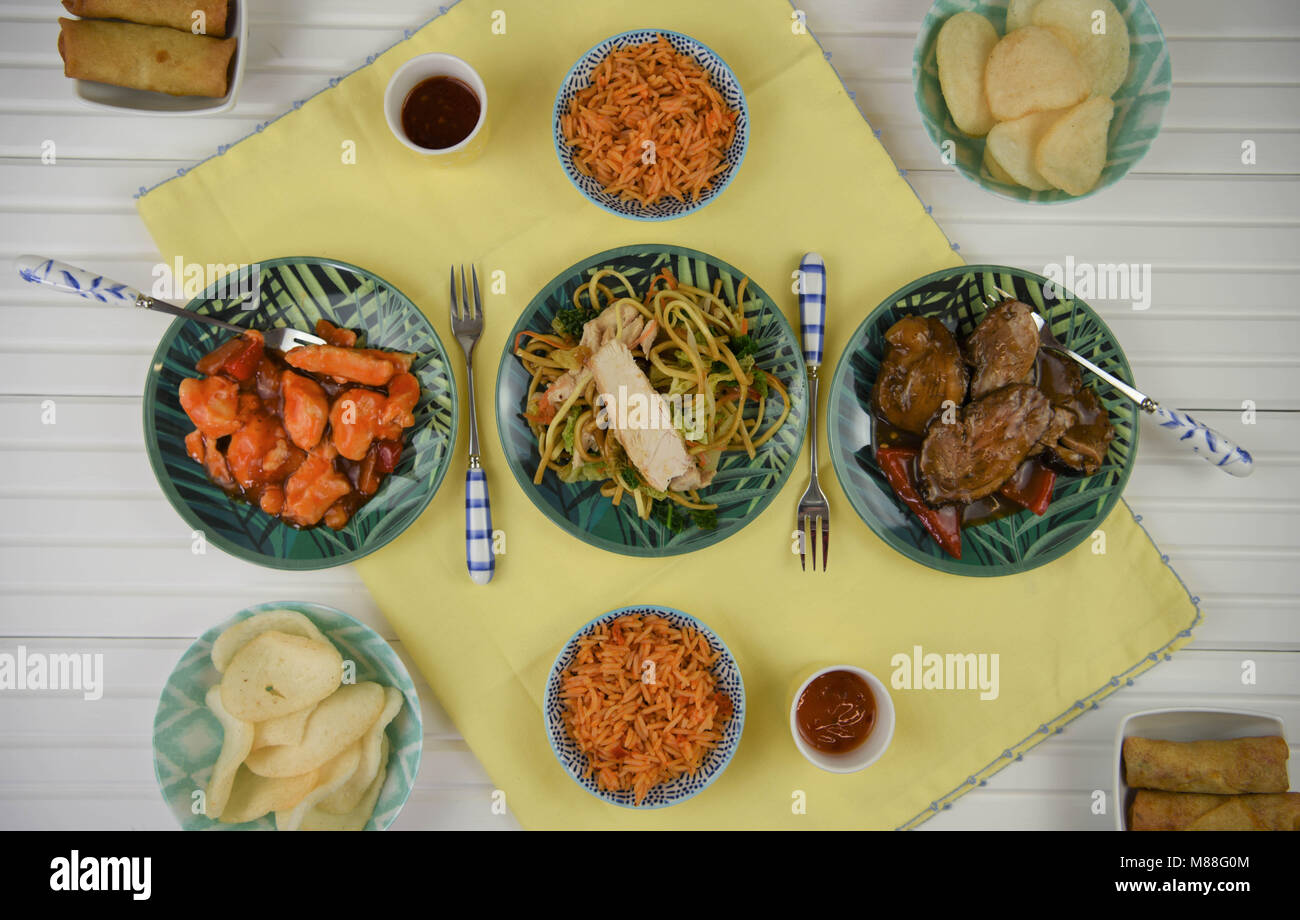 flat lay food photography with traditional Chinese dishes Stock Photo ...