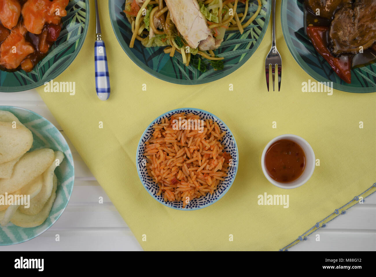 flat lay food photography with traditional Chinese dishes Stock Photo ...