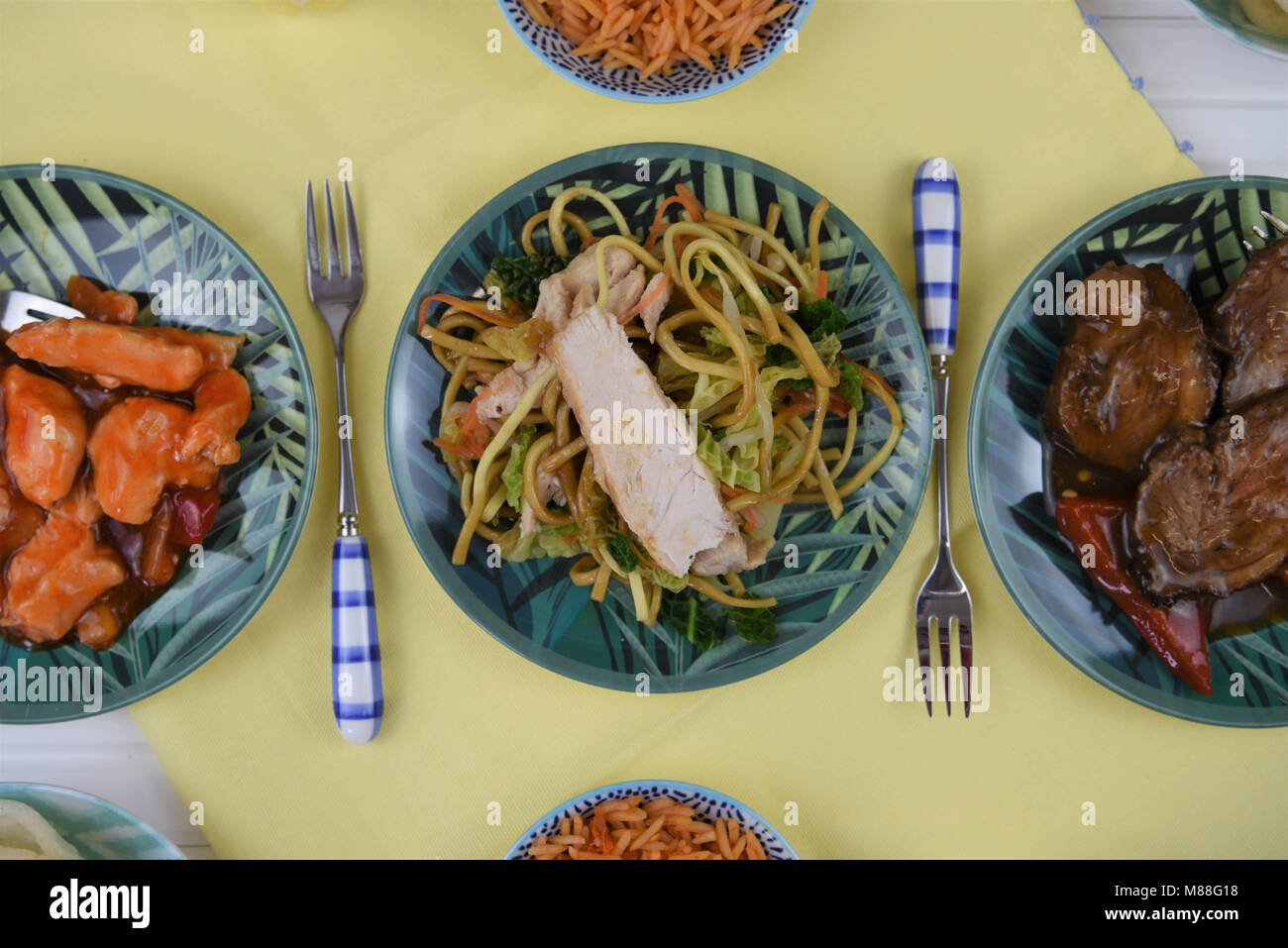 flat lay food photography with traditional Chinese dishes Stock Photo ...