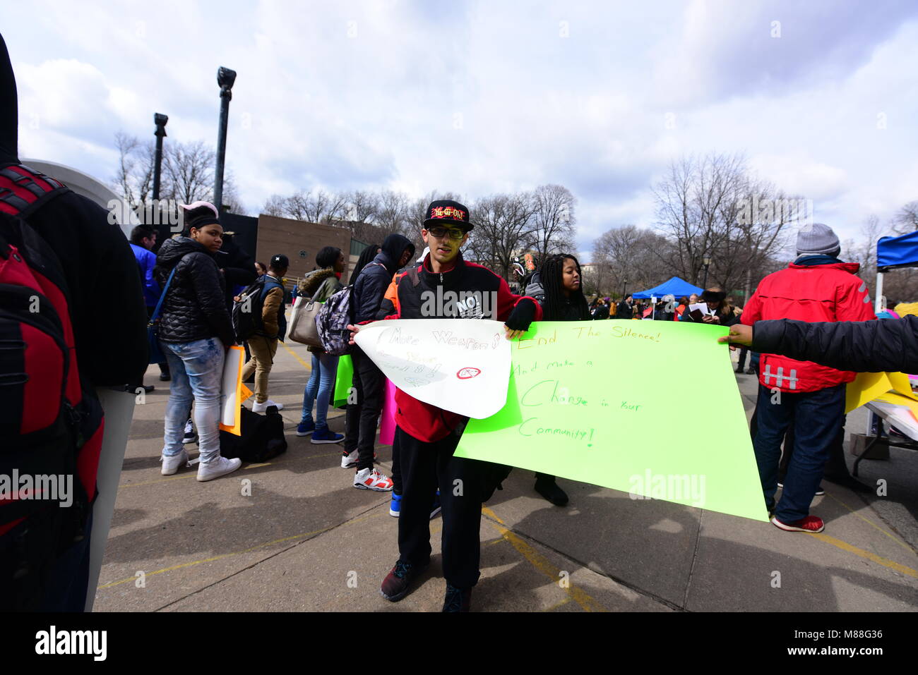 Nelson Mandela High sophomore, Joshua Acosta with signs. Students ...
