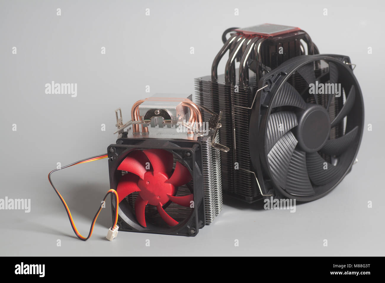 Two Fan Coolers for PC on gray background Stock Photo - Alamy