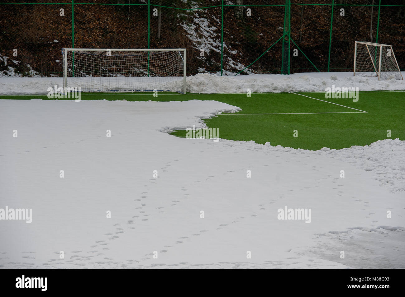 Snow Covered Football Pitch High Resolution Stock Photography and ...