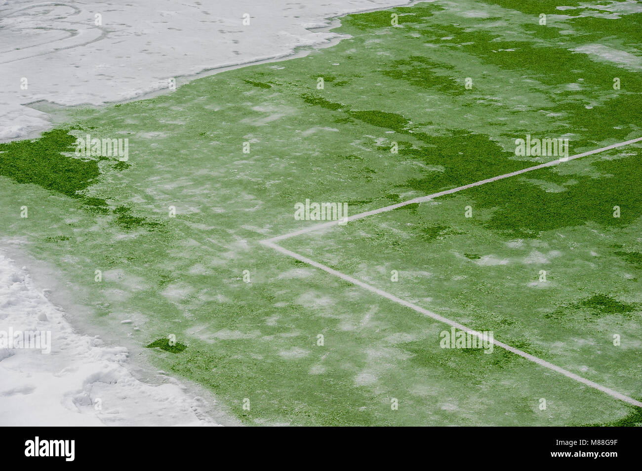 Frozen snow covered football pitch hi-res stock photography and images ...