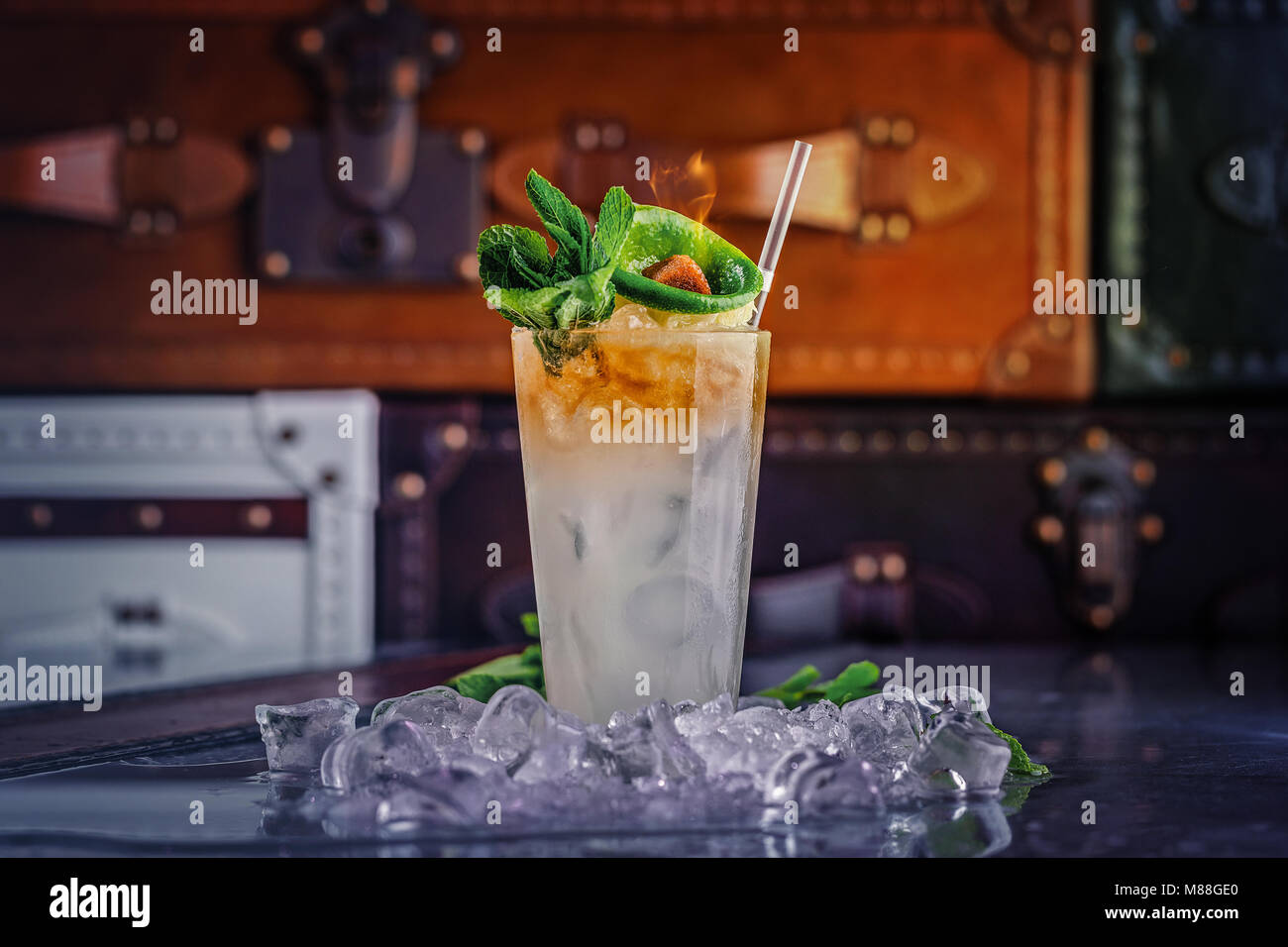Cocktail with rum, mint and lime Stock Photo - Alamy