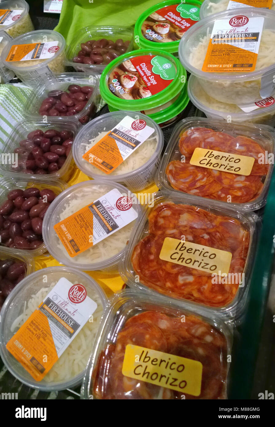 Specialty dips ,spreads and sausages in a market Stock Photo - Alamy