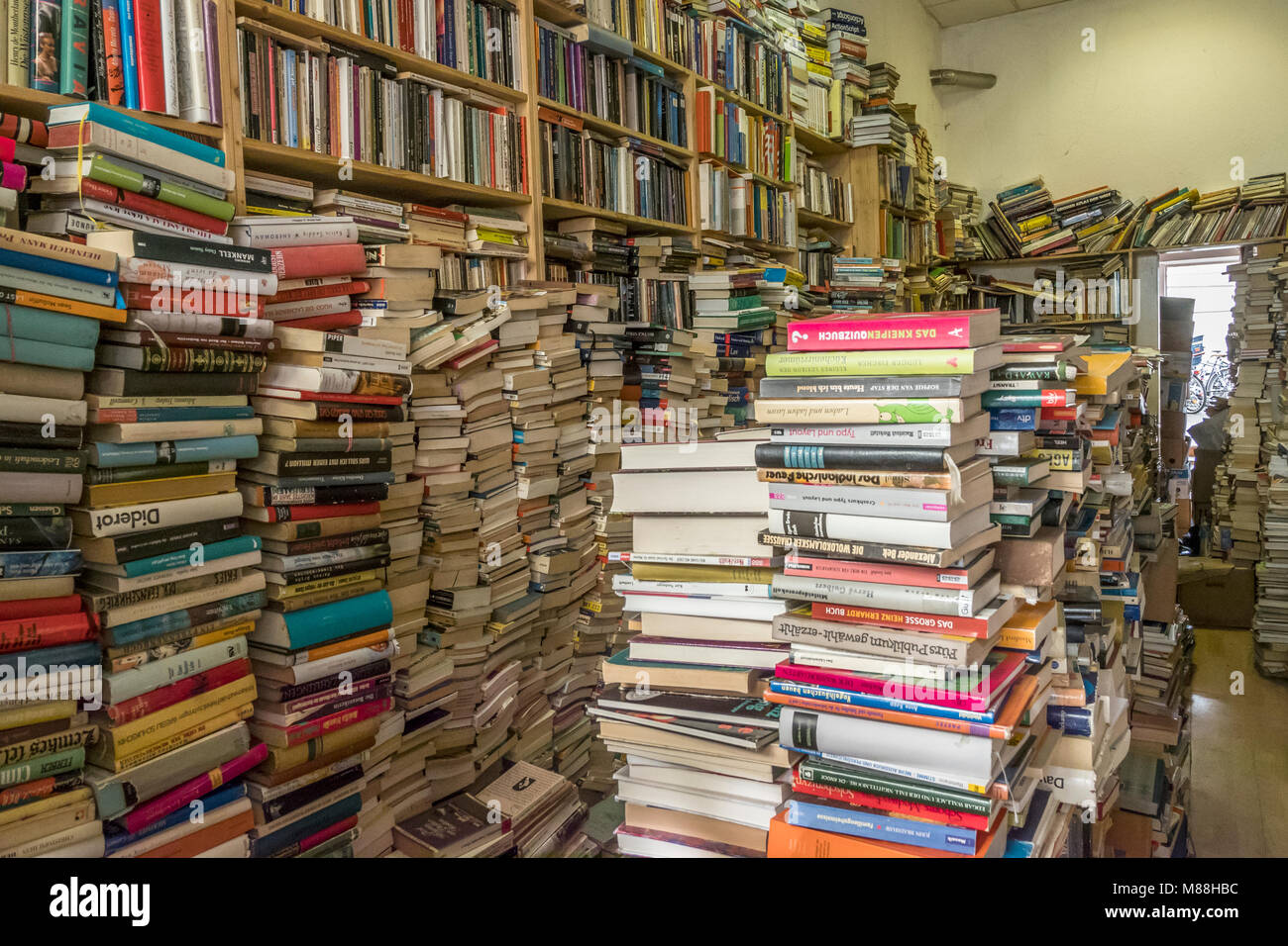 Cramped book shop, Wrangelkiez, a Kiez (small neighbourhood) in the ...