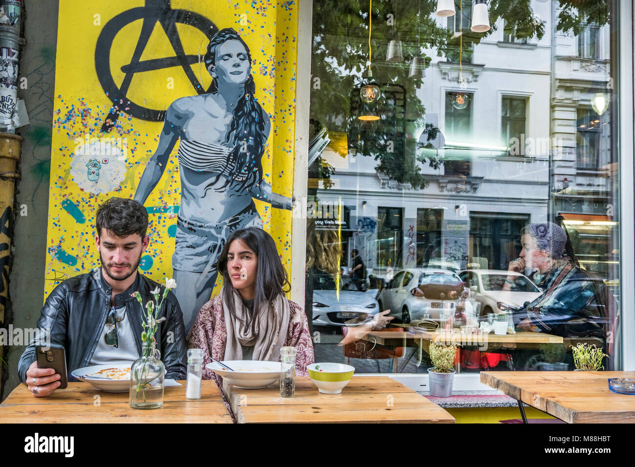 Cafe in Wrangelkiez, a Kiez (small neighbourhood) in the Kreuzberg ...
