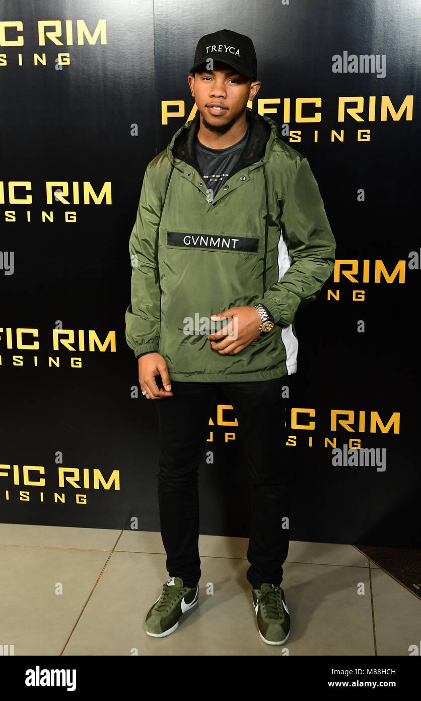 Theo Johnson attending a special screening of Pacific Rim Uprising ...