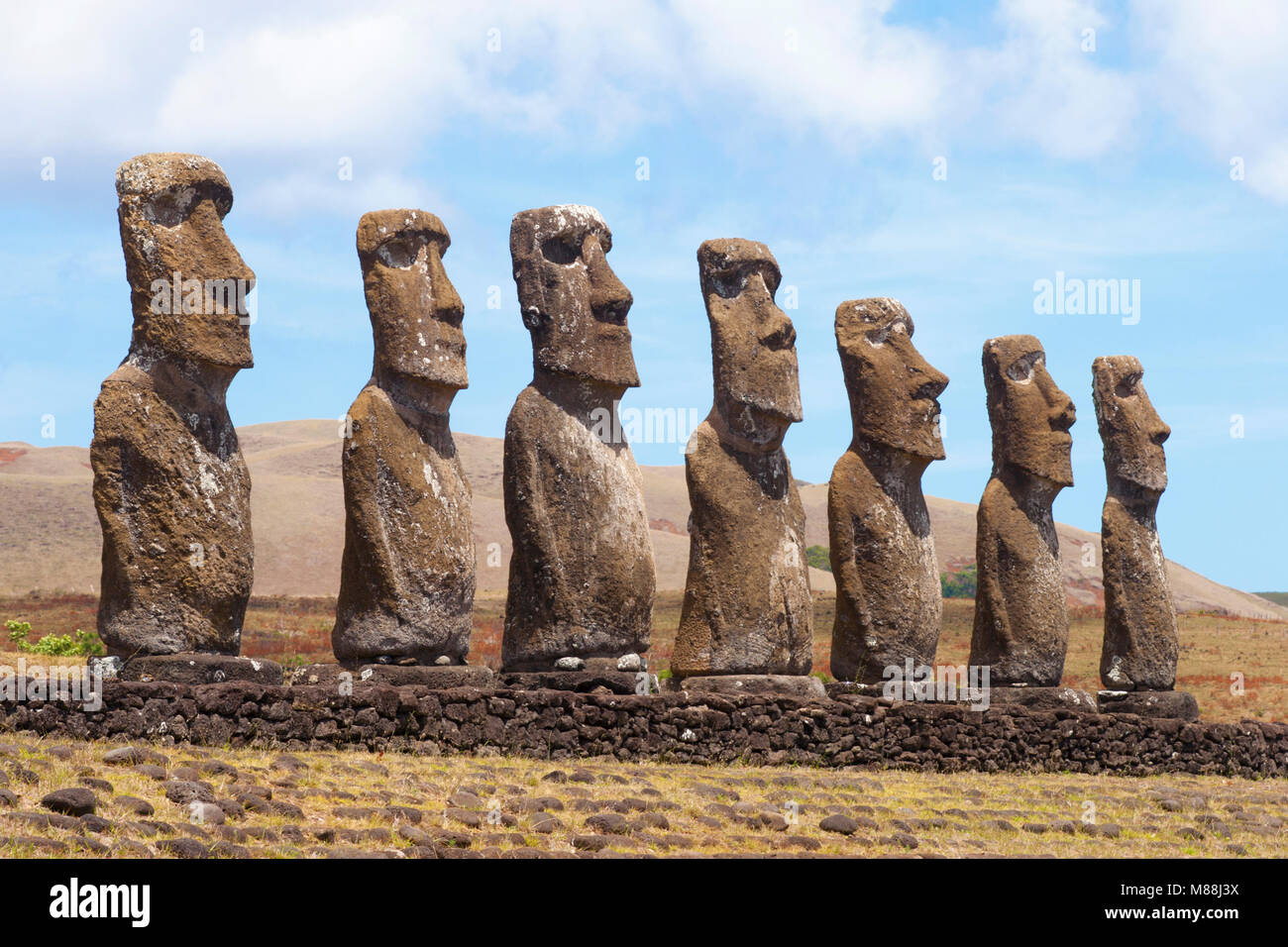 Ahu Akivi, an ancient celestial observatory on Easter Island. The moai ...