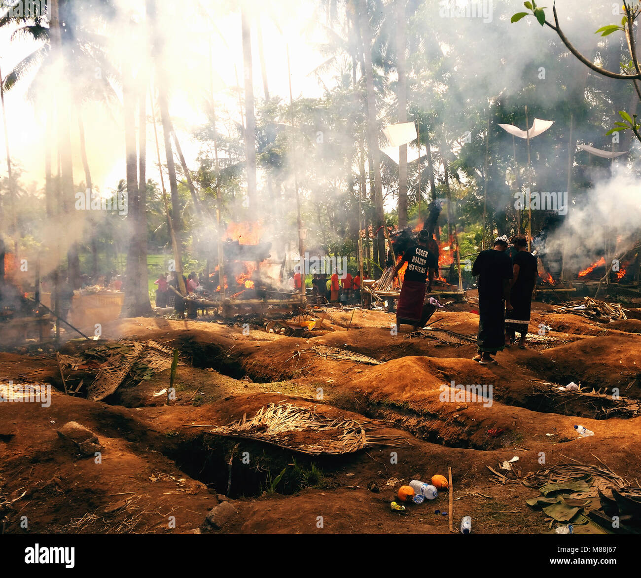 Ubud, Bali - September 29, 2017: People burning animal sculptures ...