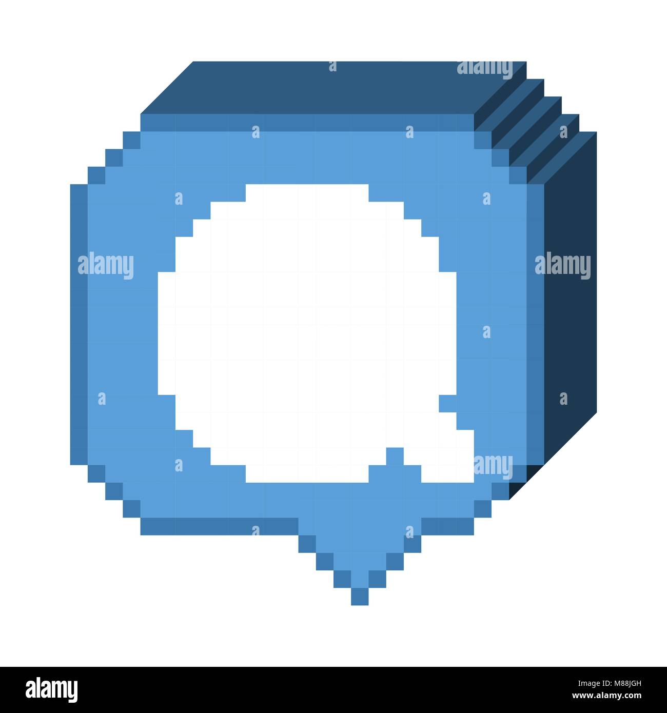 Vector pixel 8 bit 3D blue bubble with white comment sign. Social ...