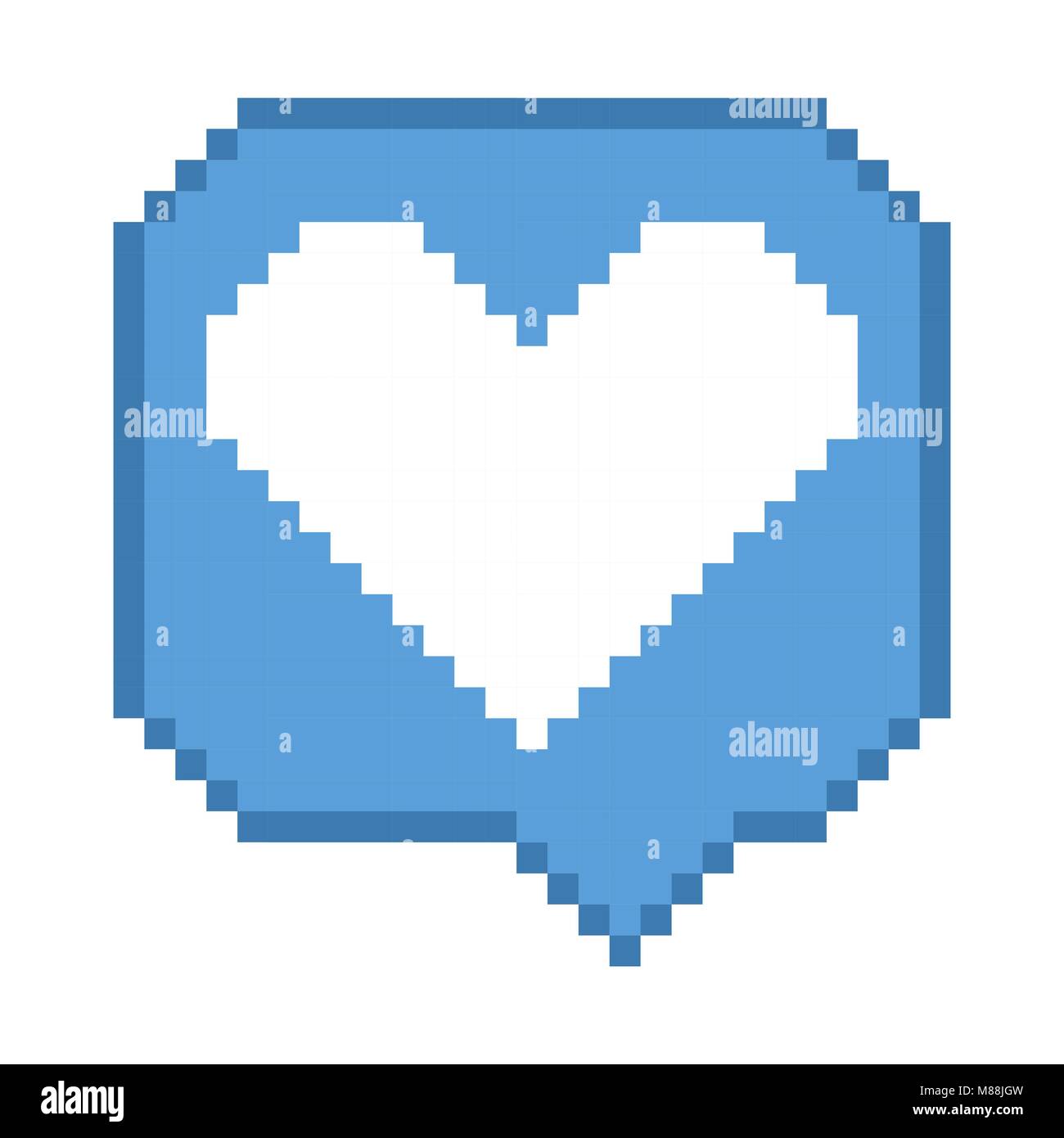 Vector pixel 8 bit blue bubble with white heart like sign. Social ...