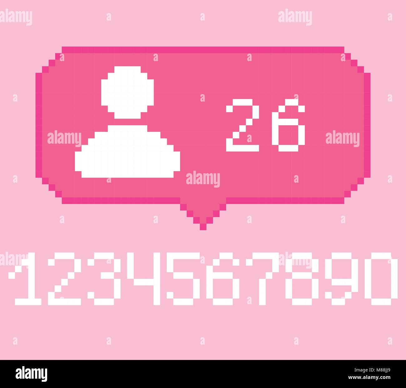 Vector pixel 8 bit pink bubble with white subscriber follower sign and ...