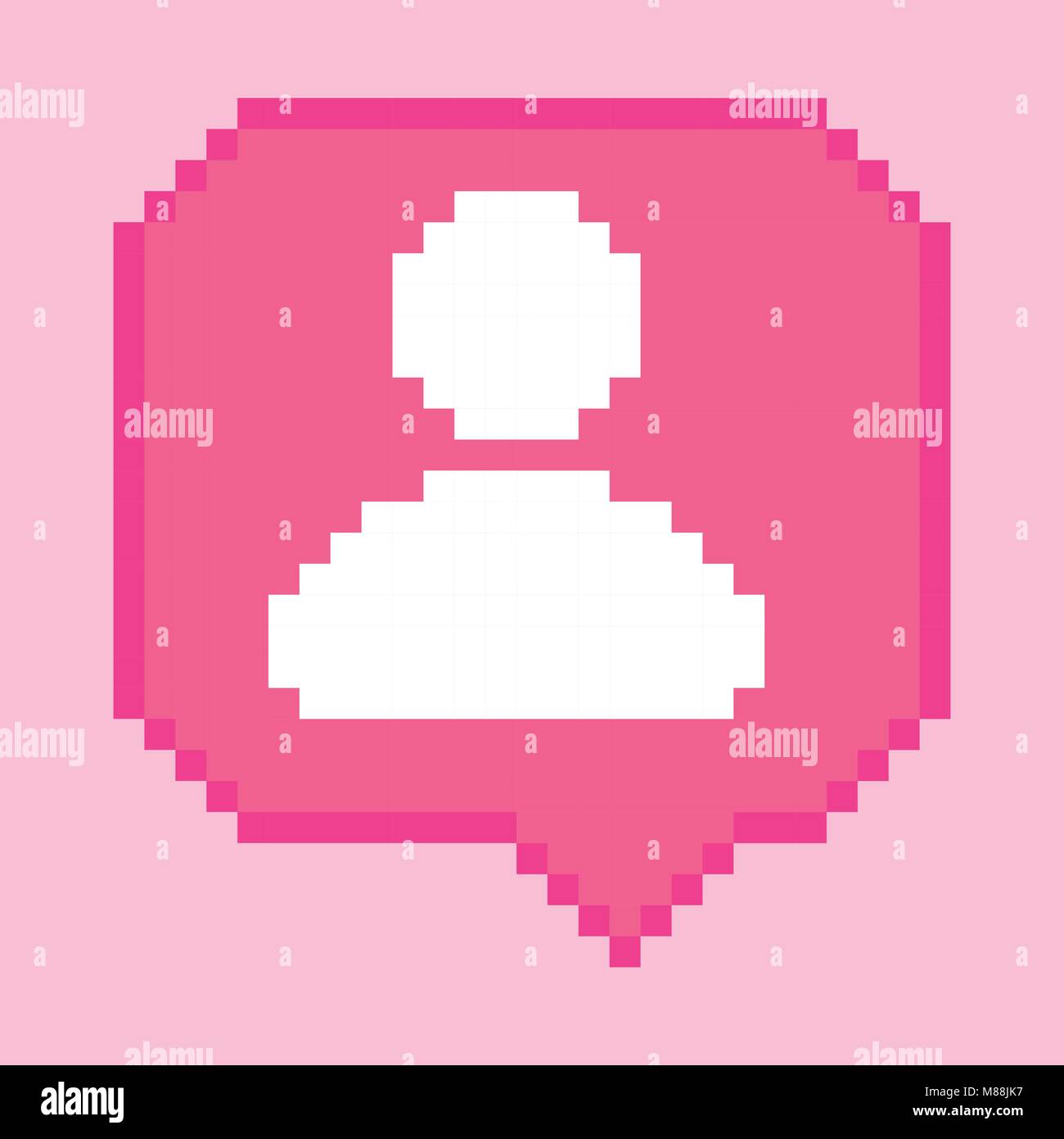 Vector pixel 8 bit pink bubble with white subscriber follower sign ...