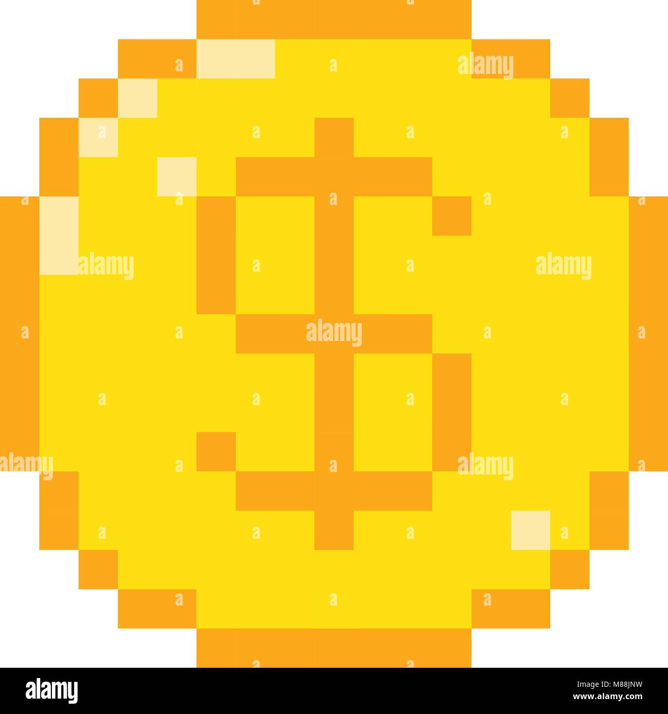 Vector 8 bit pixel art dollar icon. Color concept of dollar currency ...