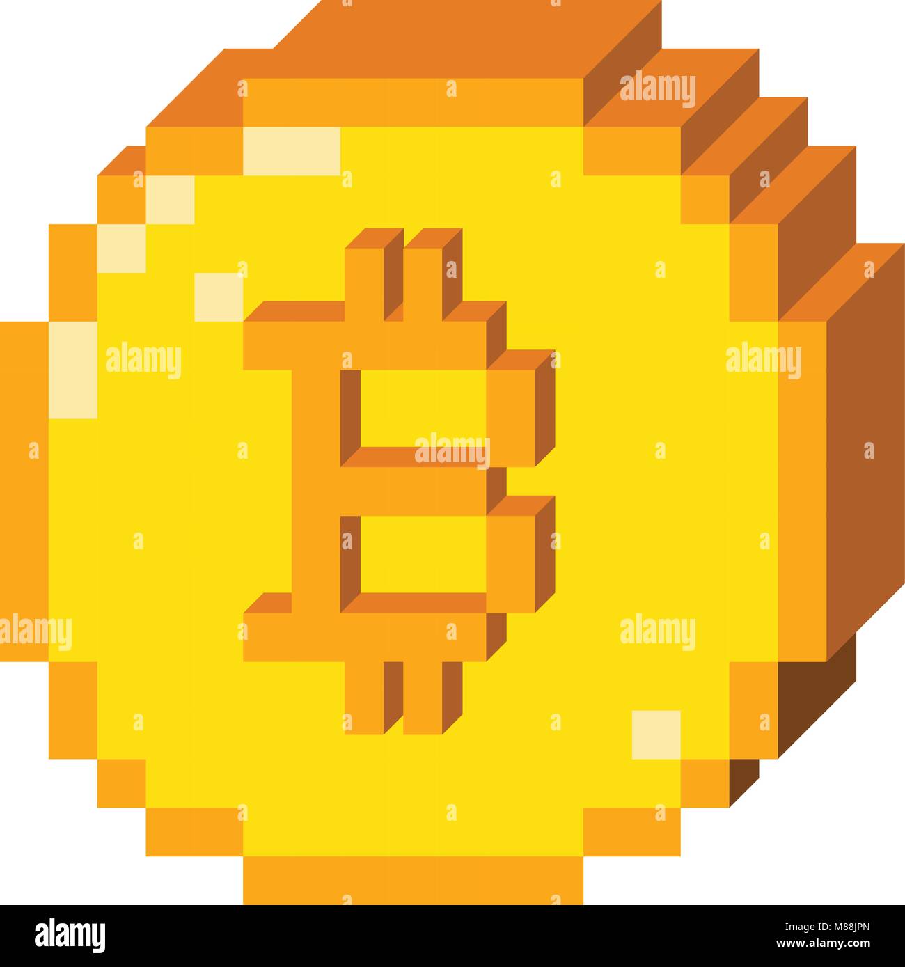 Vector 8 bit pixel art bitcoin icon. Color 3D concept of cryptocurrency ...
