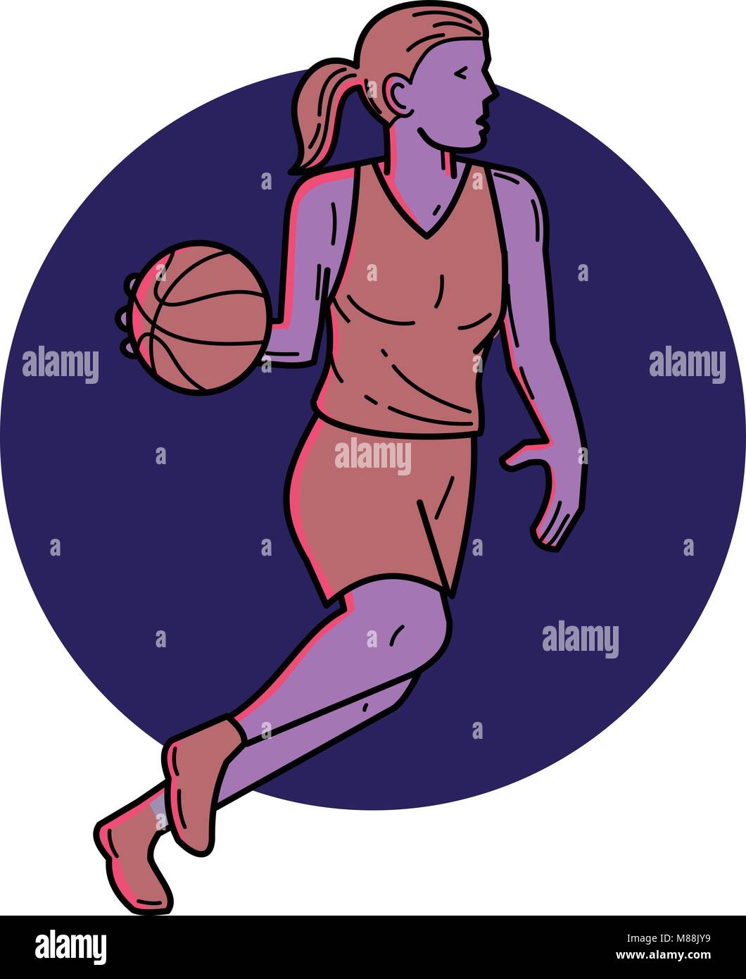Mono line illustration of woman or female basketball player dribbling ...