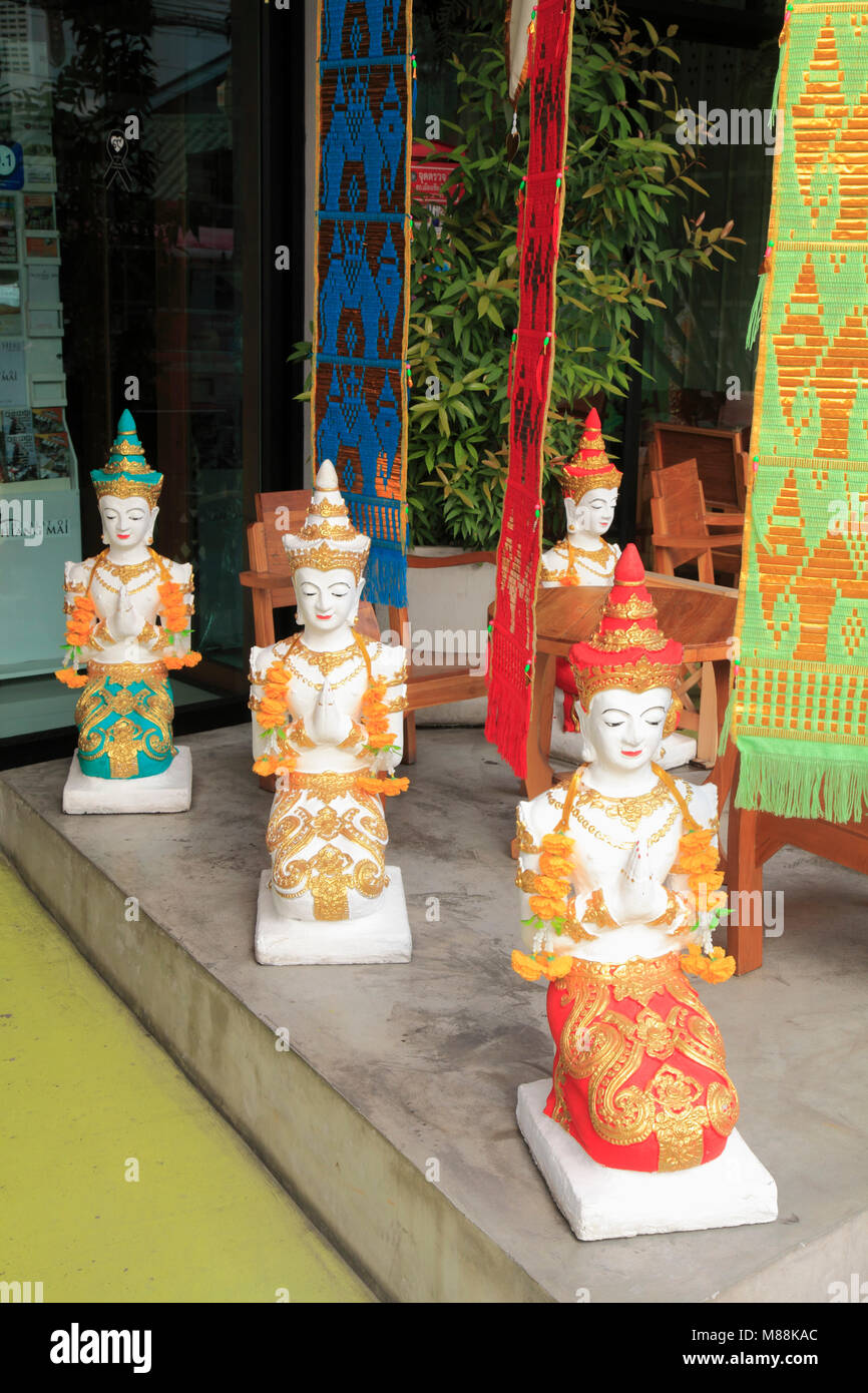 Thailand; Chiang Mai, coffee shop, entrance, statues, decoration Stock ...
