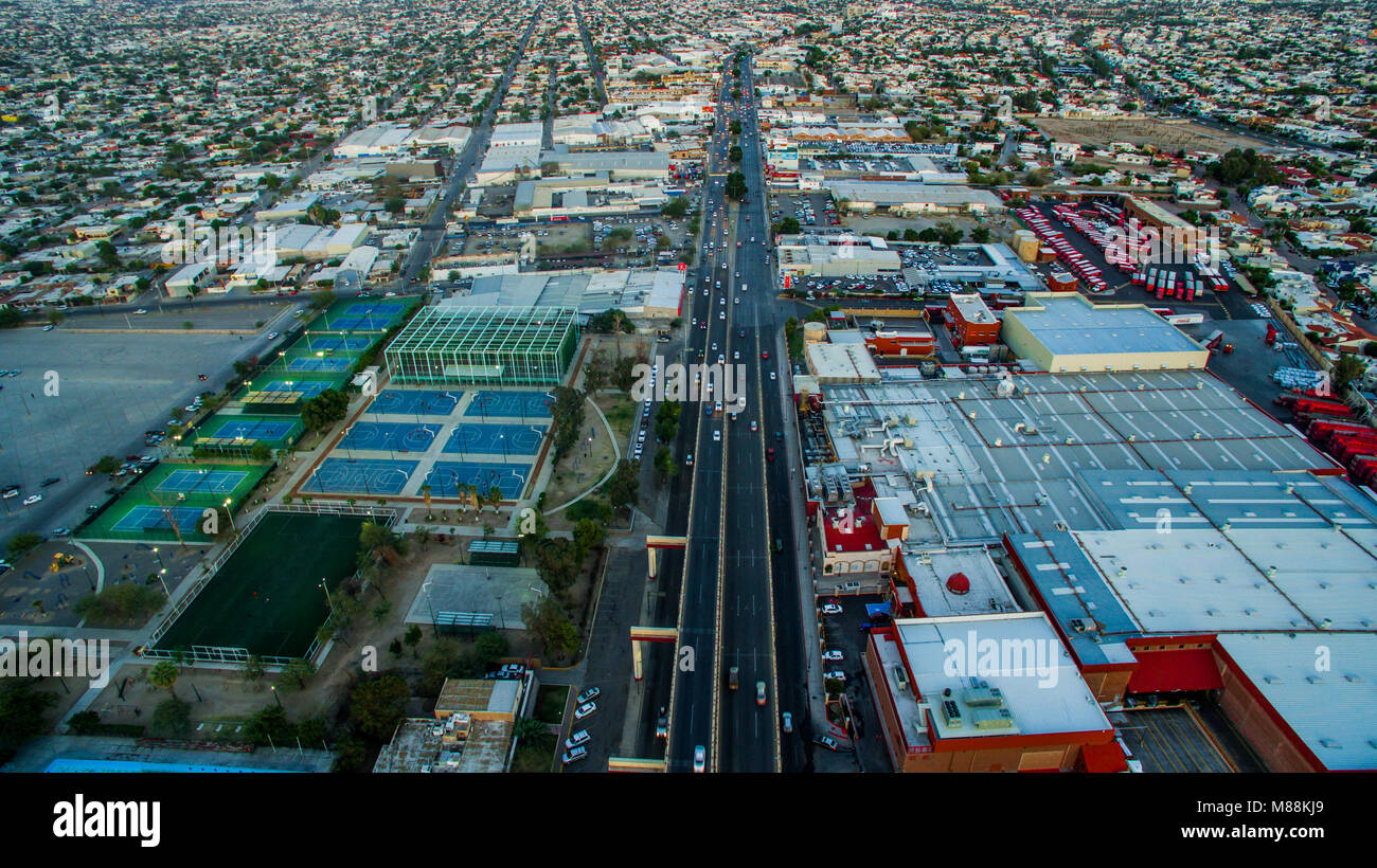 Aerial views of Luis Encinas street and boulevard or road distributor ...
