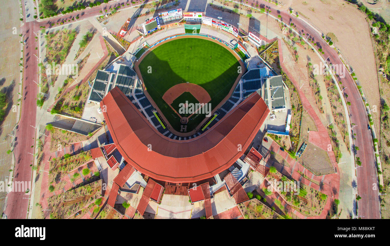 Aerial view of the Sonora stadium and diamond of the playing field ...