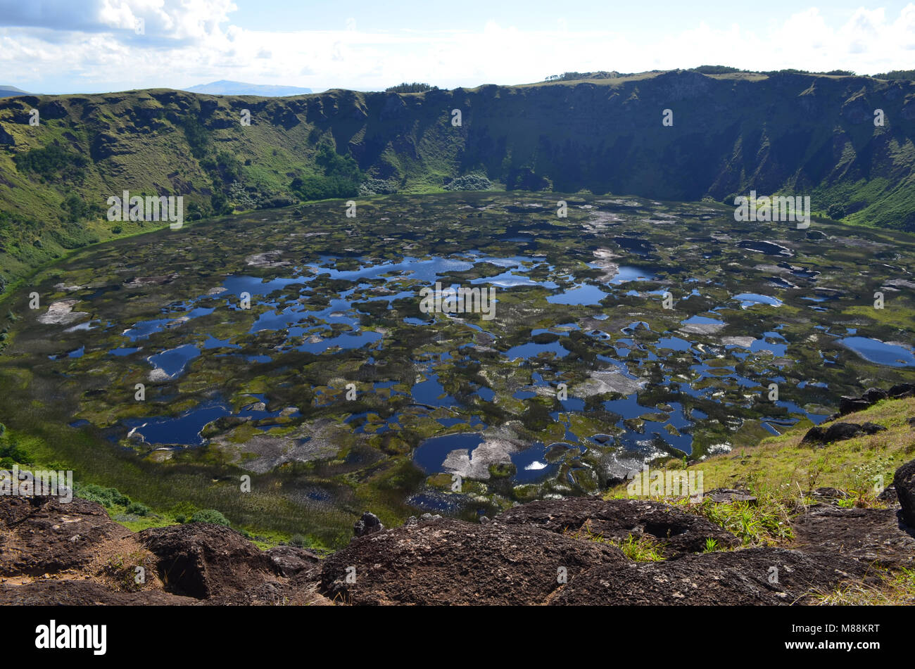 Volcano Rano Kau/ Rano Kao, the largest volcano crater in Rapa Nui ...