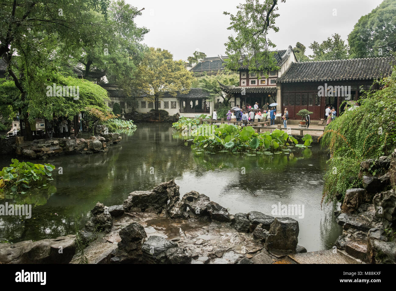 Liu Yuan (Lingering) Classical Garden in the rain, Souzhou, China Stock ...