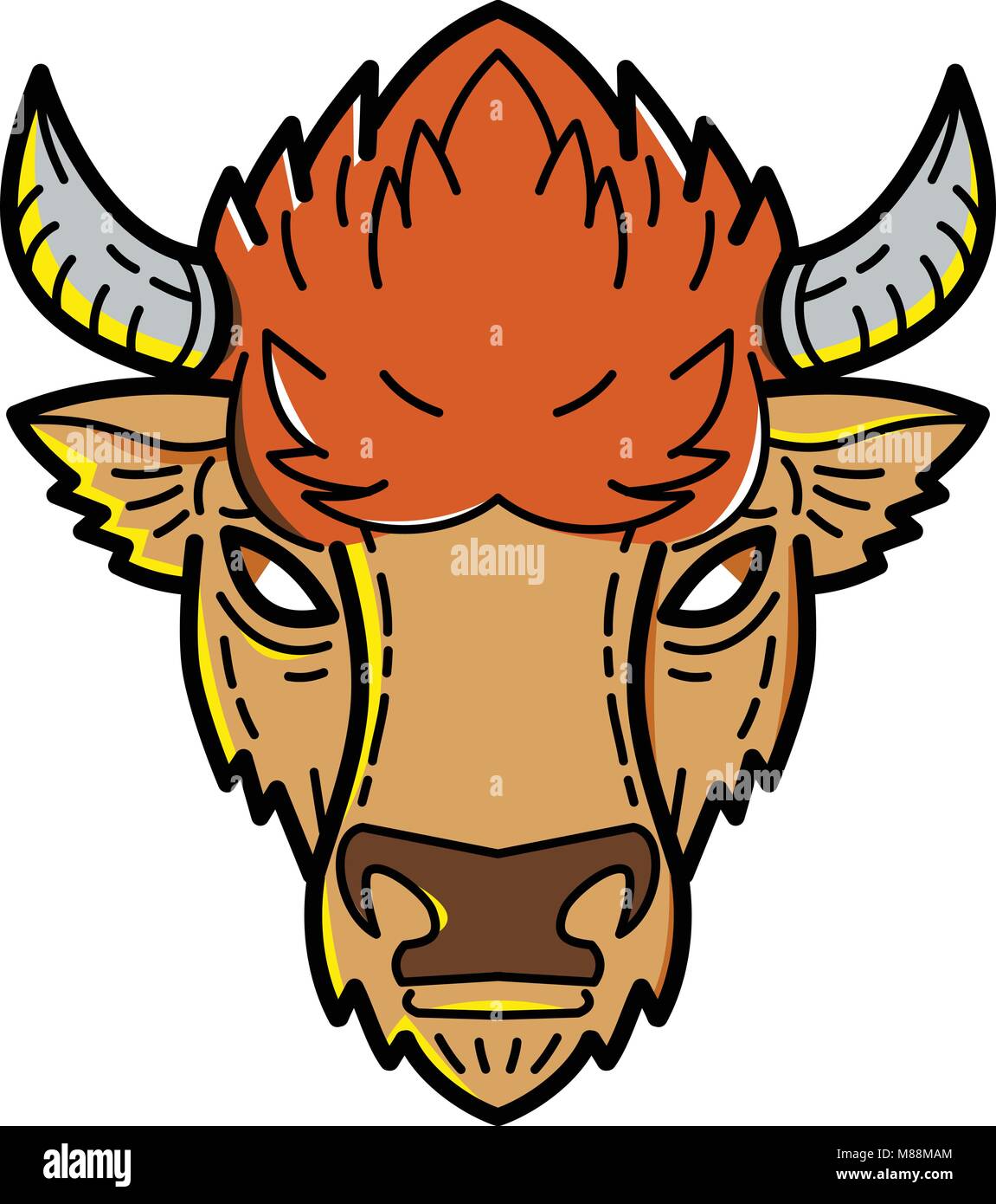 Mono line illustration of head of European bison, Bison bonasus, wisent ...