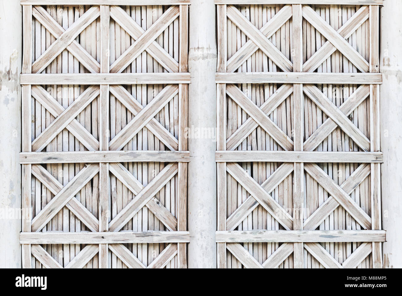 White bamboo wicker shutters of window. Bali style exteriour Stock ...
