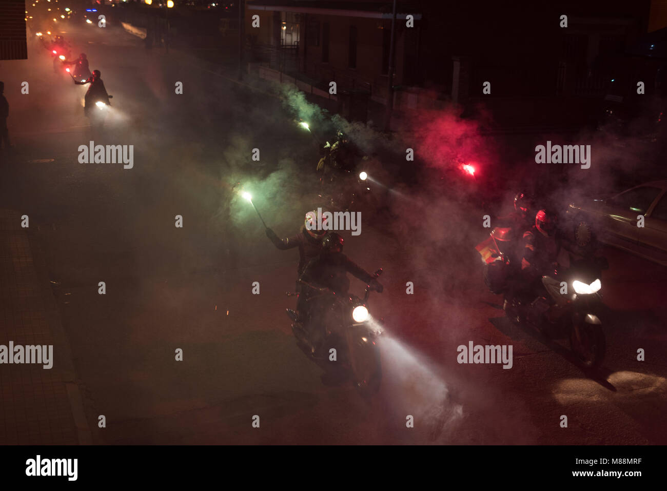 night tour by motorcycle and flares Stock Photo - Alamy