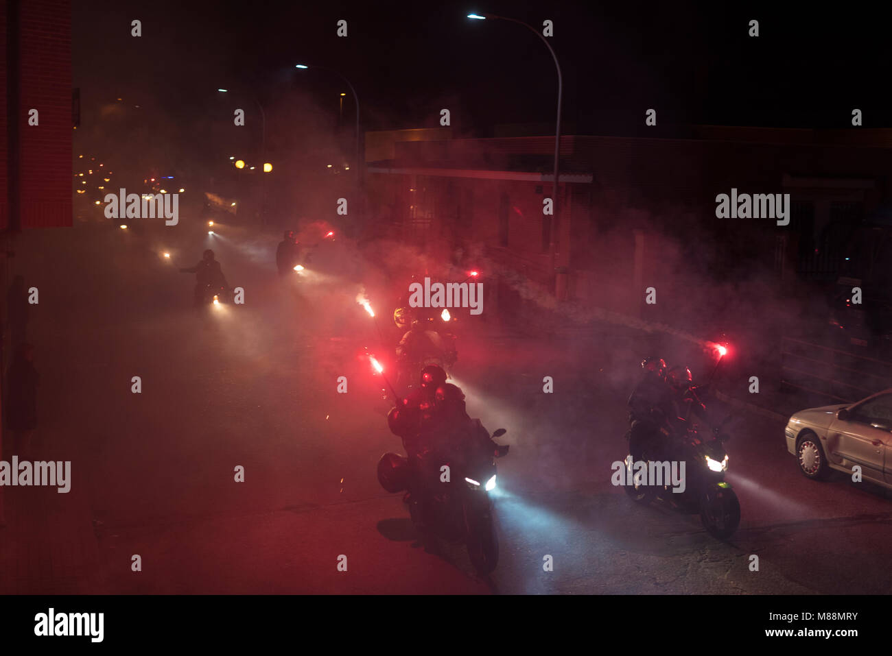 night tour by motorcycle and flares Stock Photo - Alamy