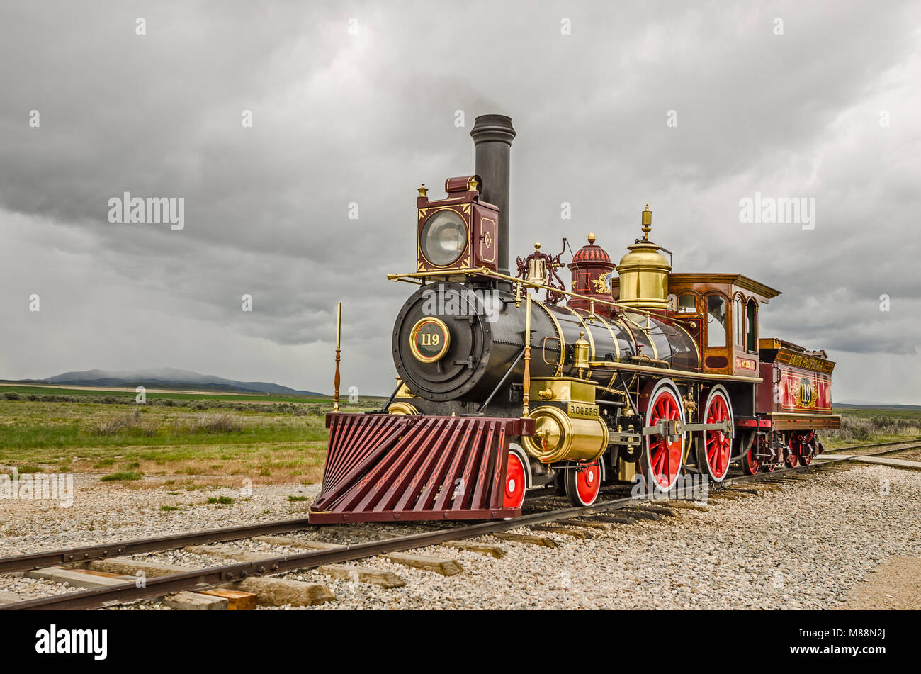 Replica of the Union Pacific locomotive No. 119 at Promontory Summit ...