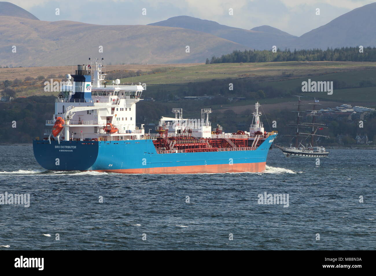 The oil tanker Bro Distributor, and the tall ship training vessel ...