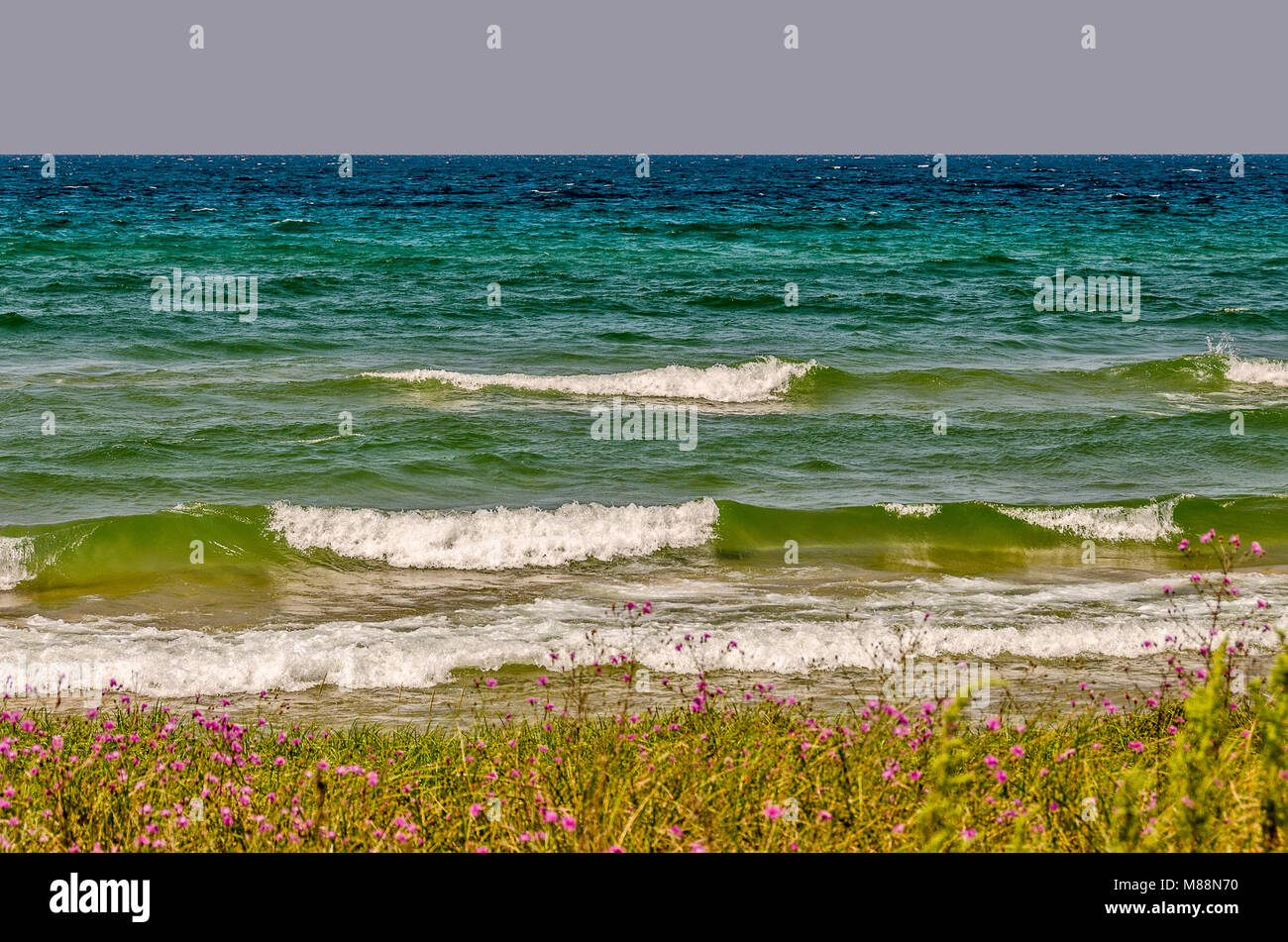 Amazing colors in Lake Michigan. Focus is on the water and waves Stock ...