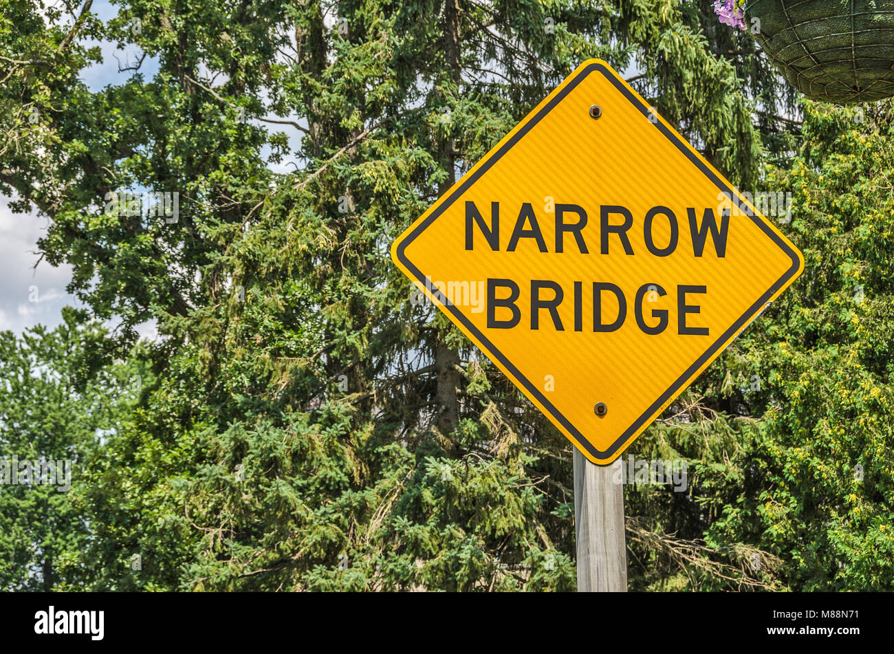 Narrow bridge ahead road sign hi-res stock photography and images - Alamy