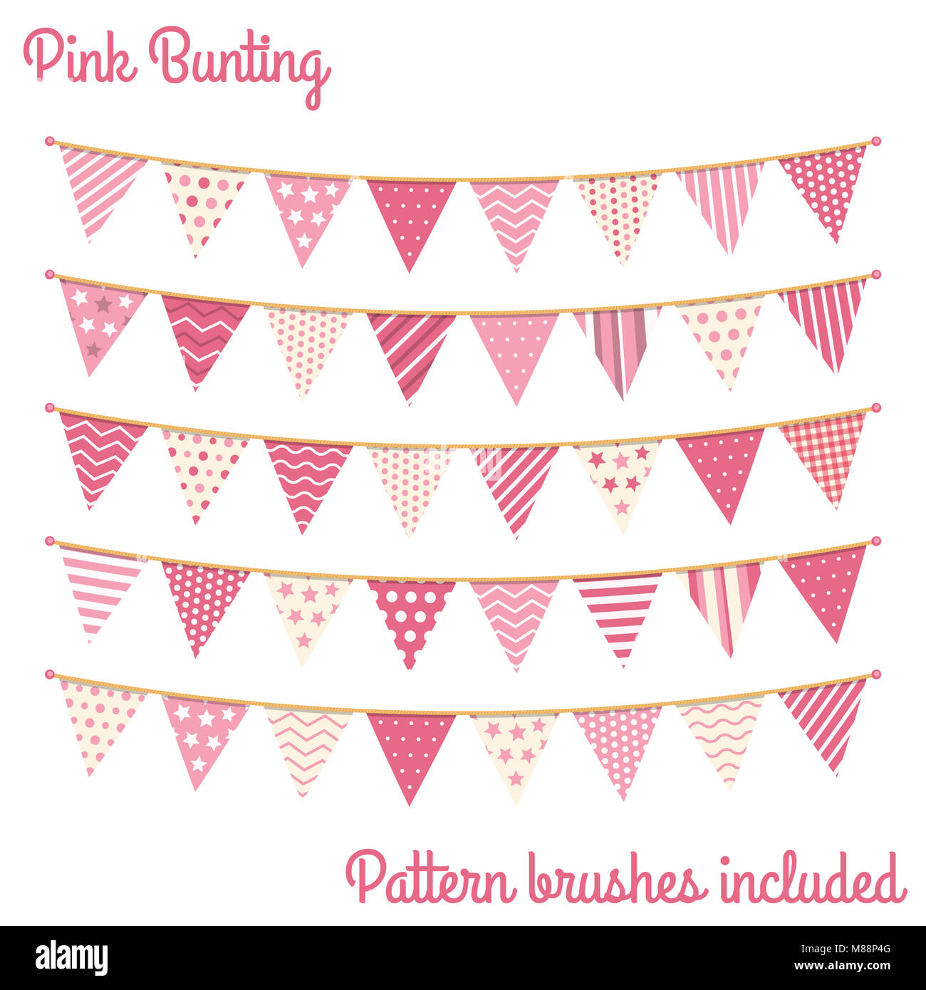 Pink bunting, design elements for decoration of greetings cards ...