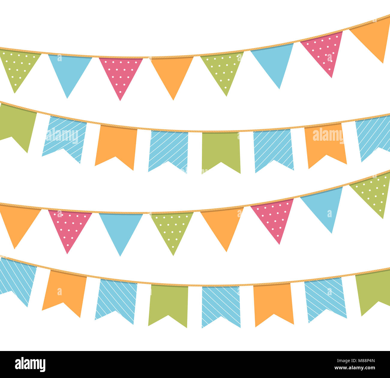 Different colorful bunting for decoration of invitations, greeting ...