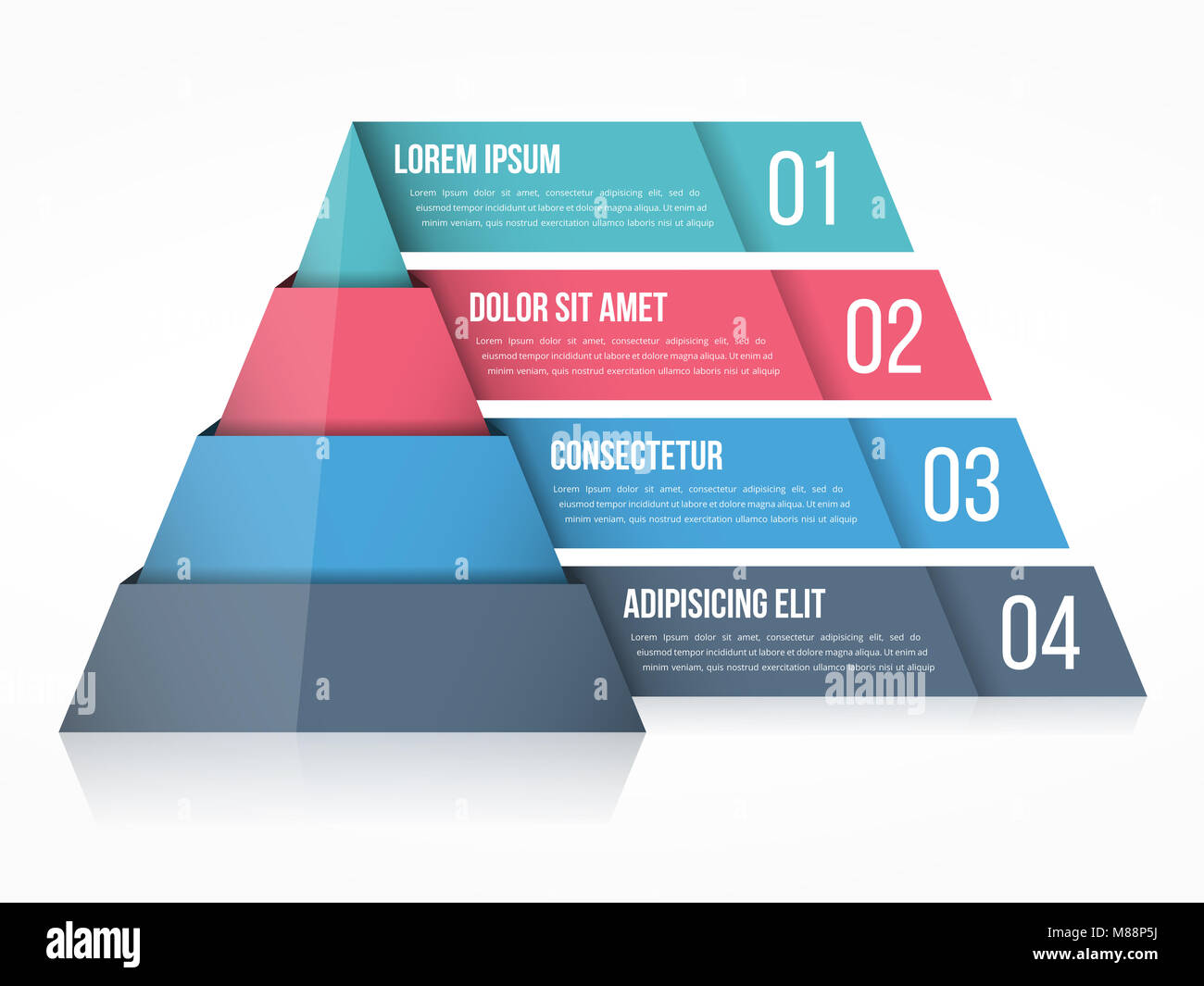 Pyramid chart with four elements with numbers and text, pyramid ...