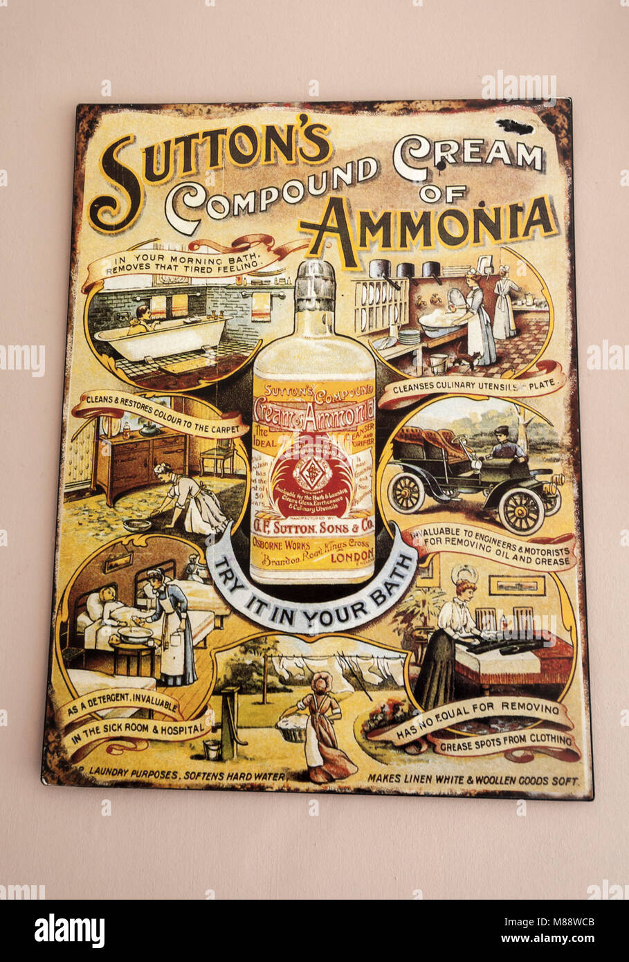 Photo of a retro advertising sign for Suttons Compound Cream of Ammonia ...